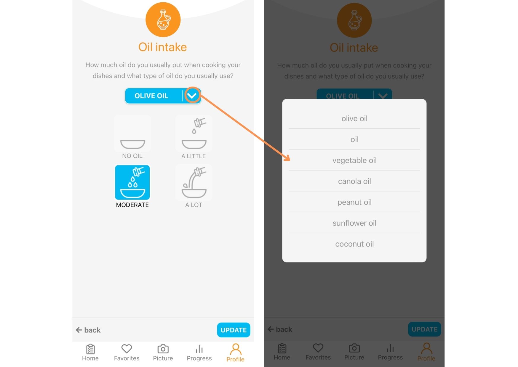Easy way to modulate salt, sugar and oil when doing a food log